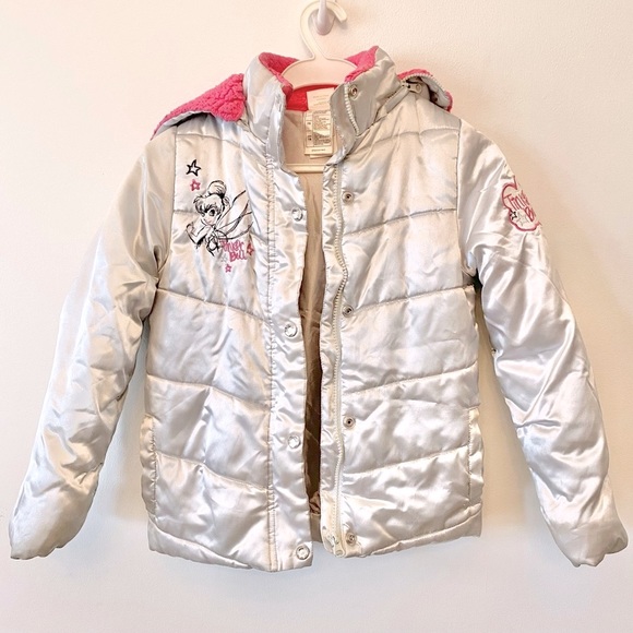 Disney | Jackets & Coats | Disney Tinker Bell Silver Puffy Jacket ...